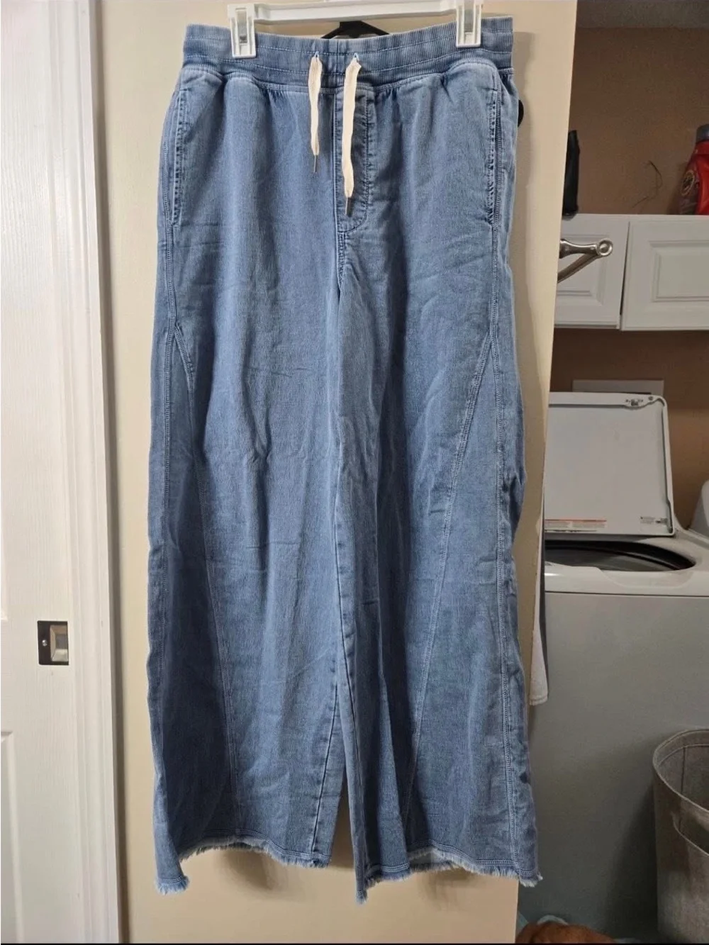 aerie | Pants & Jumpsuits | Aerie Light Blue Wide Leg Drawstring Denim ...